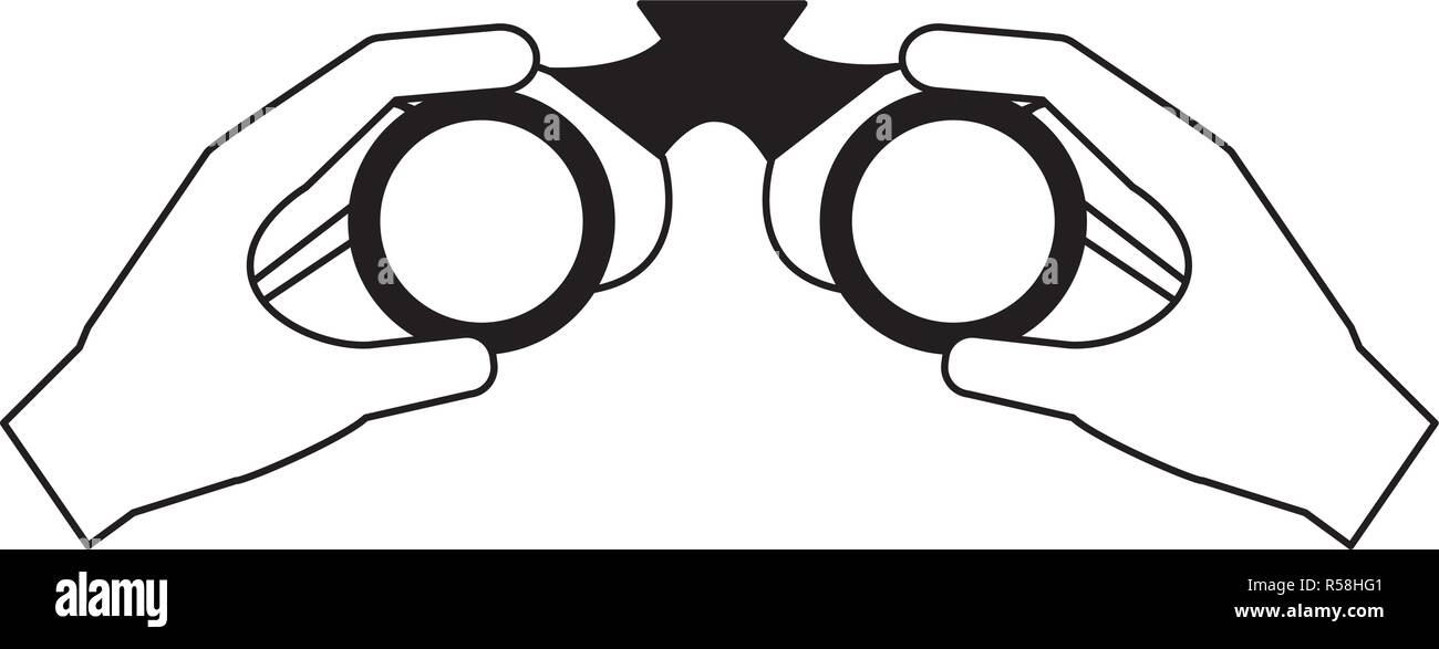 hands with binoculars camping summer vector illustration Stock Vector ...