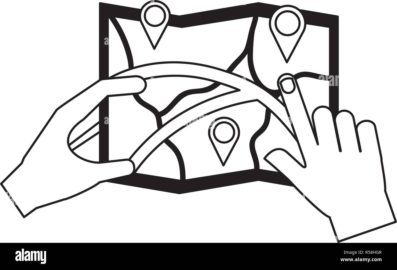 hands holding map location camping summer vector illustration Stock ...