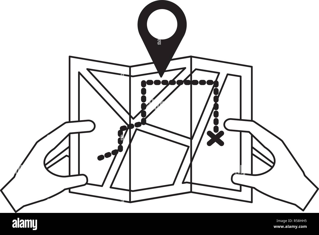 hands holding map location camping summer vector illustration Stock ...