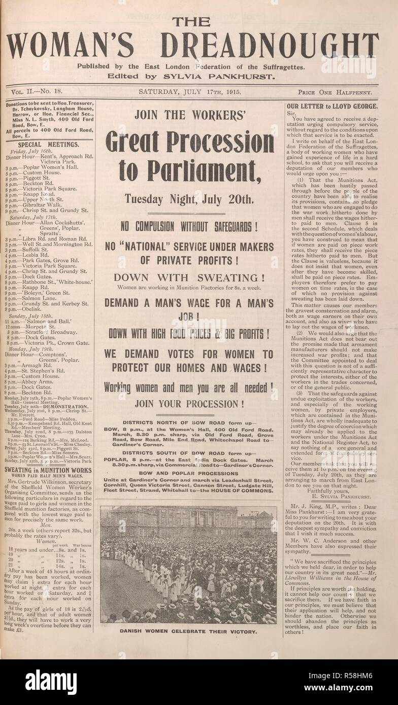Front page of a newspaper. The Woman's Dreadnought : Published by the ...