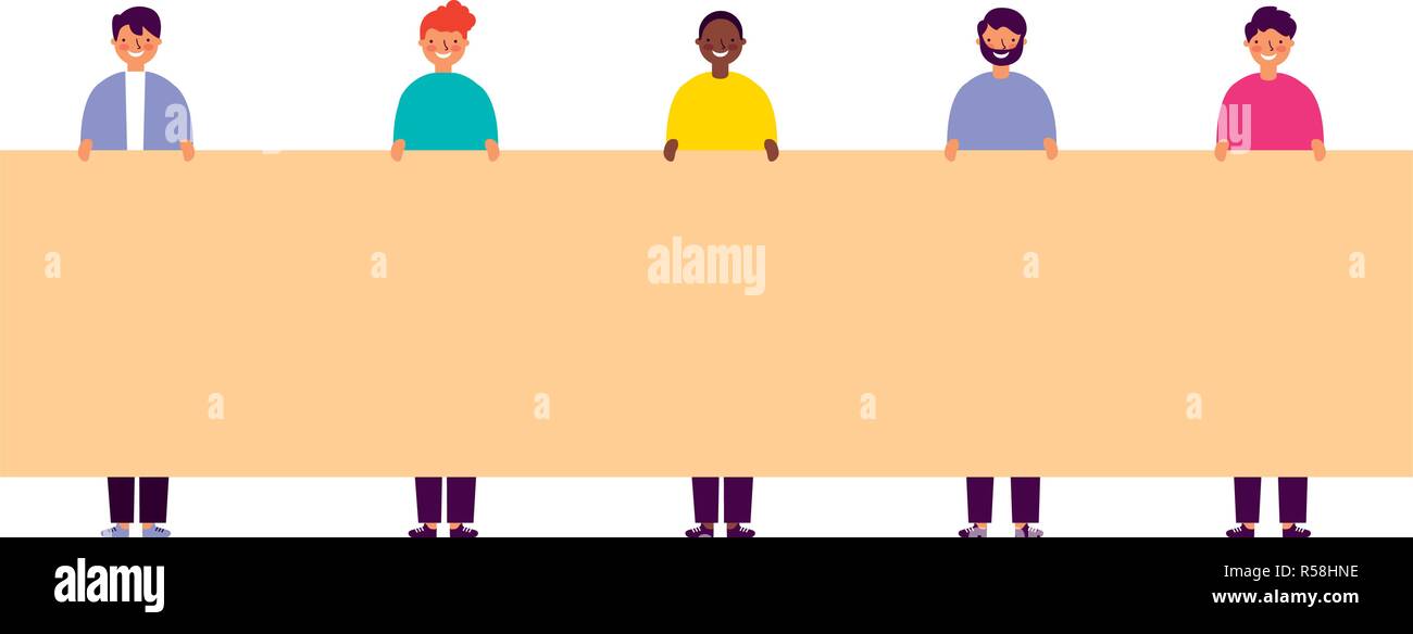 group men holding banner on white background vector illustration Stock ...
