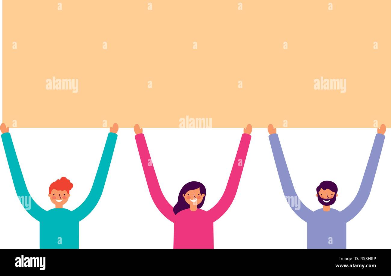 people holding banner on white background vector illustration Stock ...