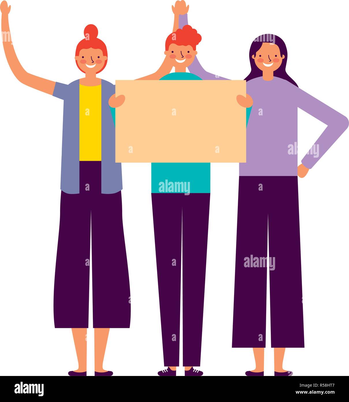 women holding banner on white background vector illustration Stock ...