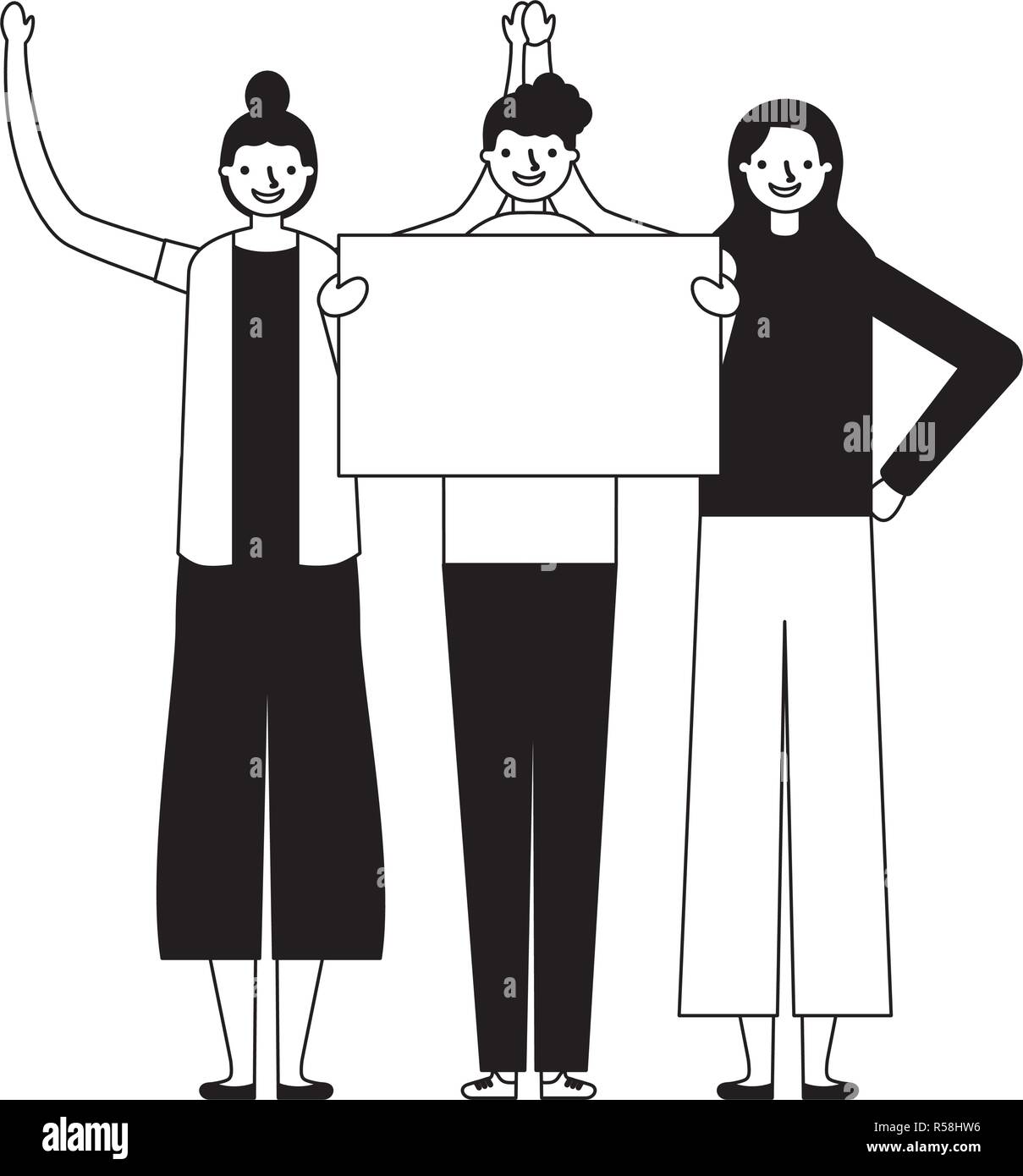 people holding banner on white background vector illustration Stock ...