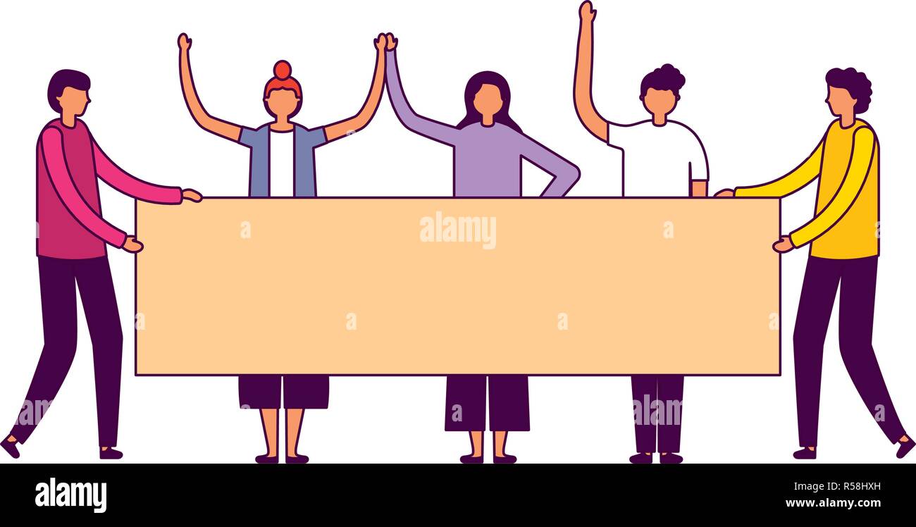 people holding banner on white background vector illustration Stock ...