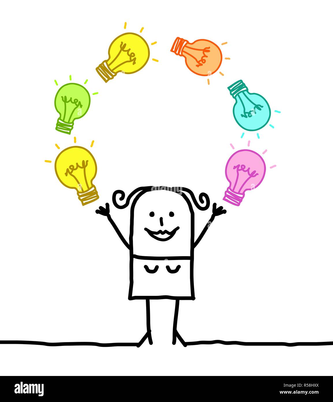 Cartoon Woman Juggling with Colorful Light Bulbs Stock Vector Image ...