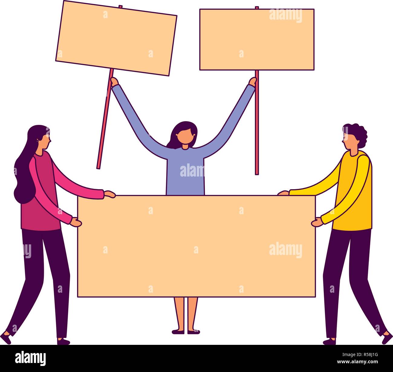 man and women with blank banners vector illustration Stock Vector Image ...
