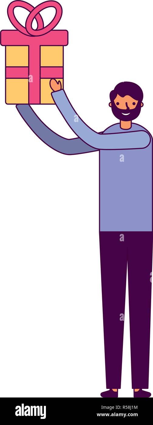man holding gift box on white background vector illustration Stock ...