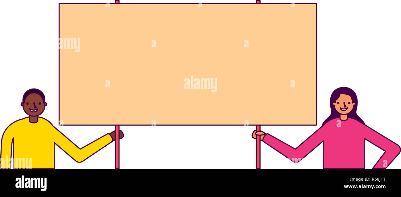 man and woman holding banner vector illustration Stock Vector Image ...