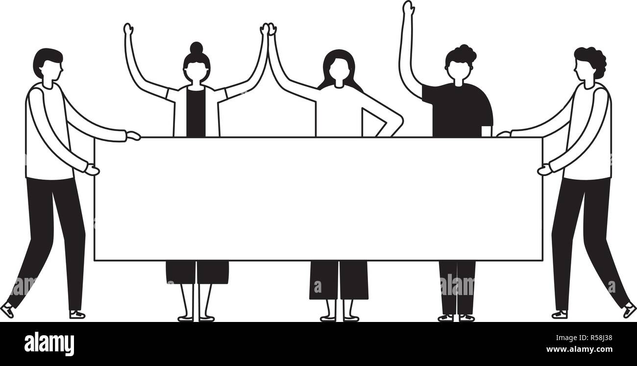 people holding banner on white background vector illustration Stock ...