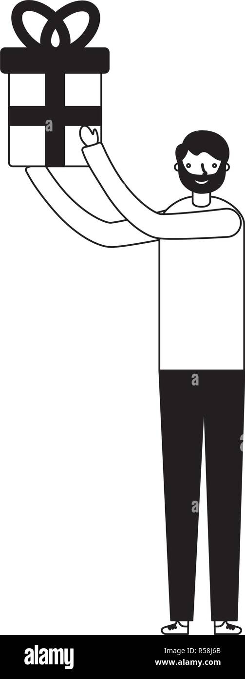 man holding gift box on white background vector illustration Stock ...