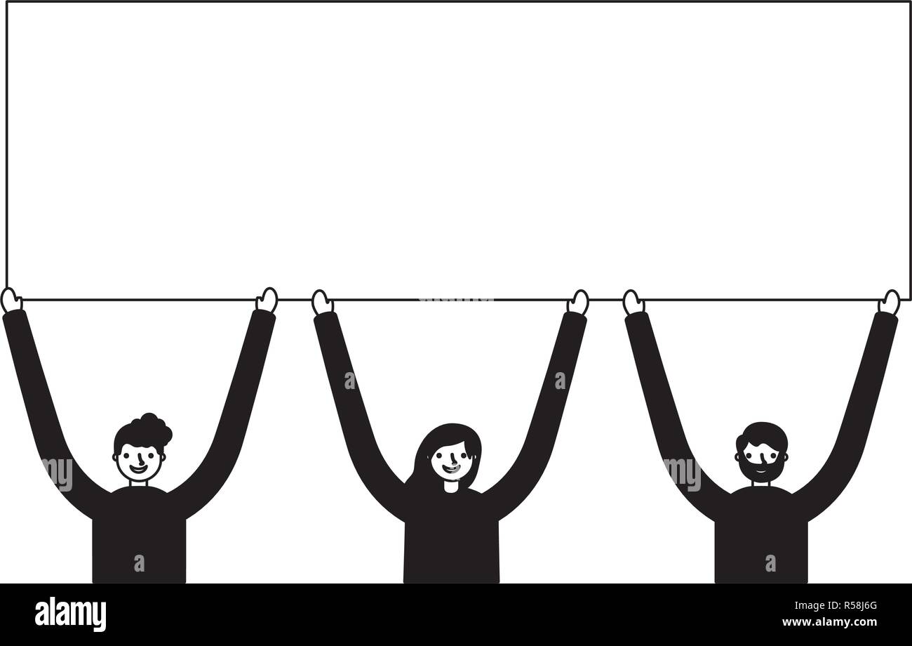 people holding banner on white background vector illustration Stock ...