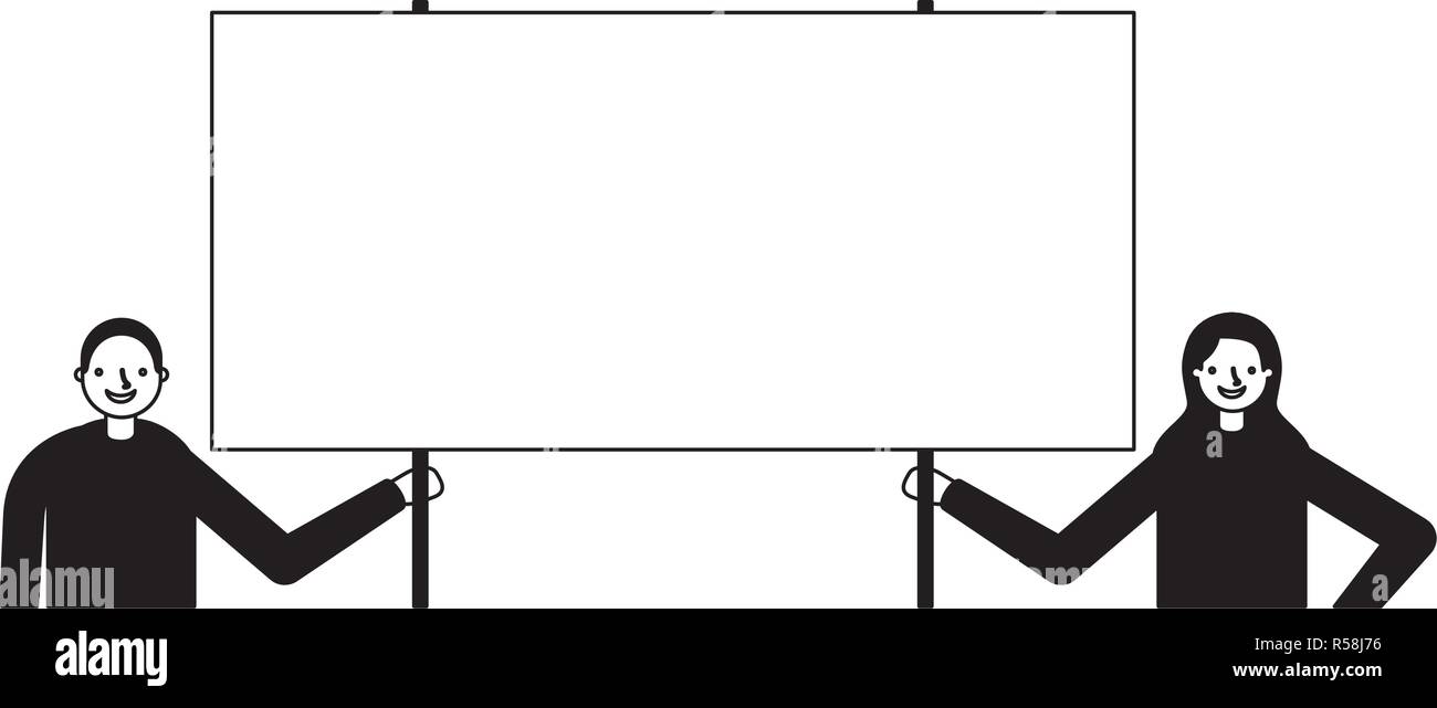 man and woman holding banner vector illustration Stock Vector Image ...