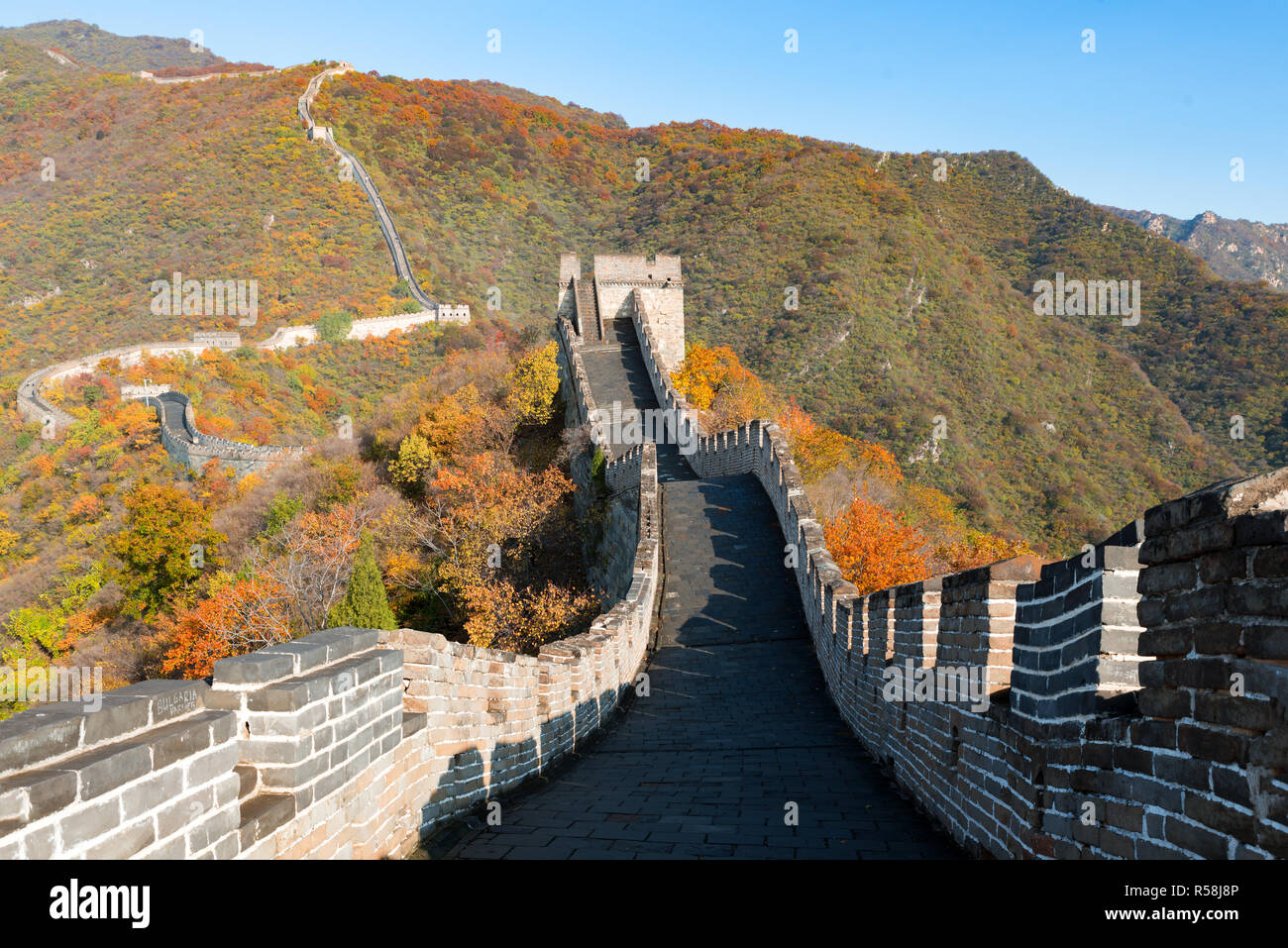 China The great wall distant view compressed towers and wall segments ...