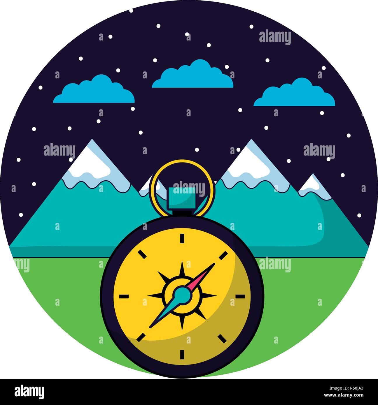 compass and mountains camping landscape vector illustration Stock ...
