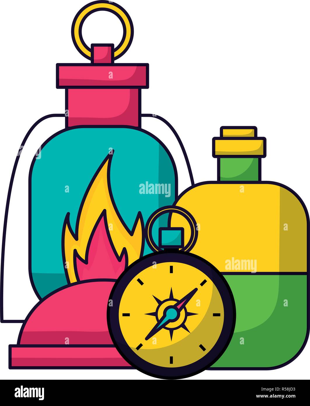 flashlight binoculars and camera camping summer vector illustration ...