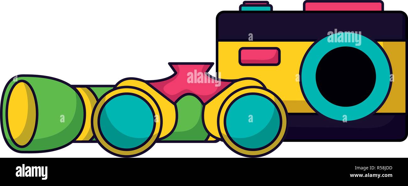 flashlight binoculars and camera camping summer vector illustration ...