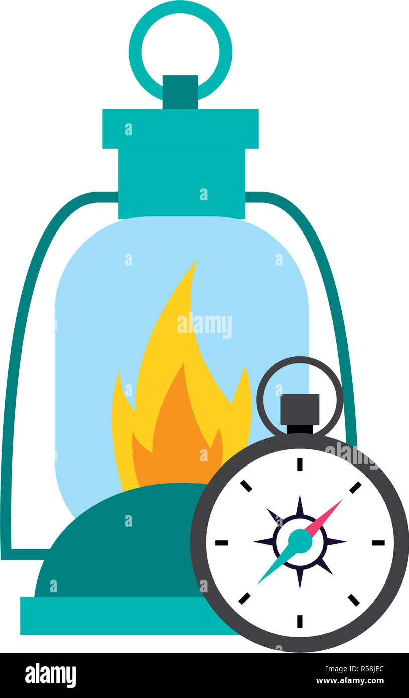 lantern and compass camping summer vector illustration Stock Vector ...