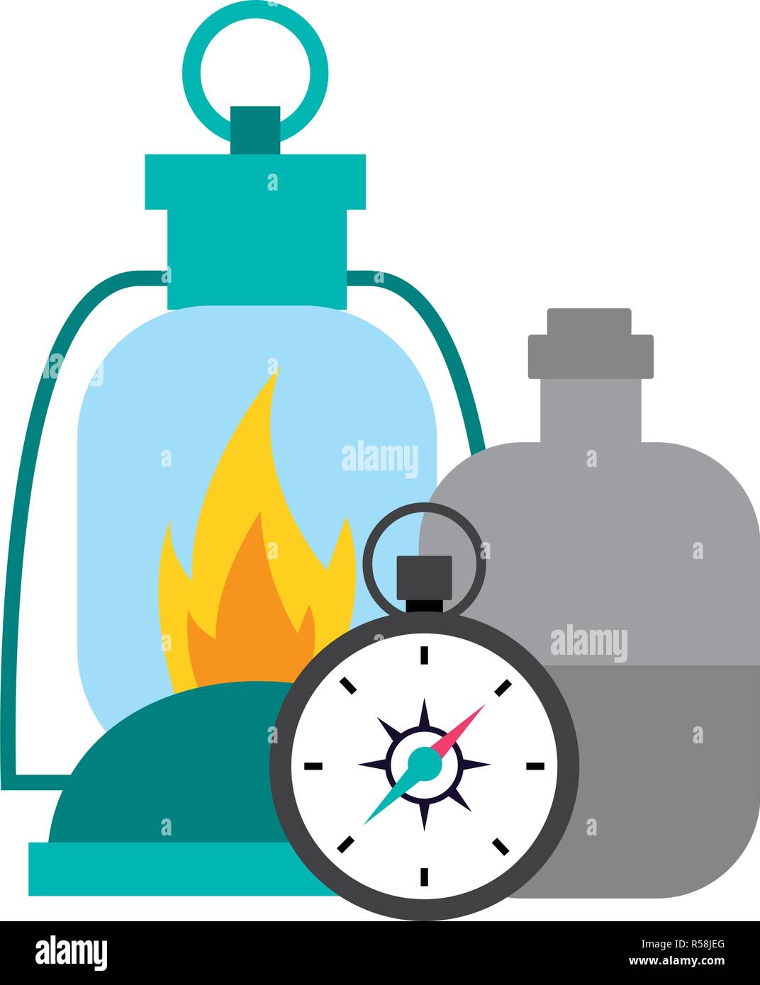 lantern compass and bottle camping summer vector illustration Stock ...