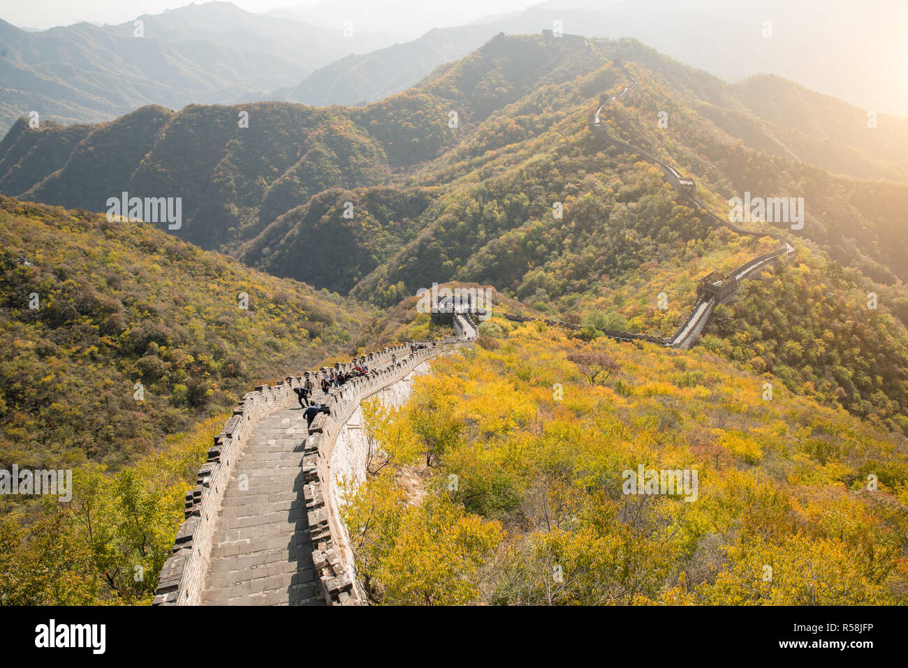 China The great wall distant view compressed towers and wall segments ...