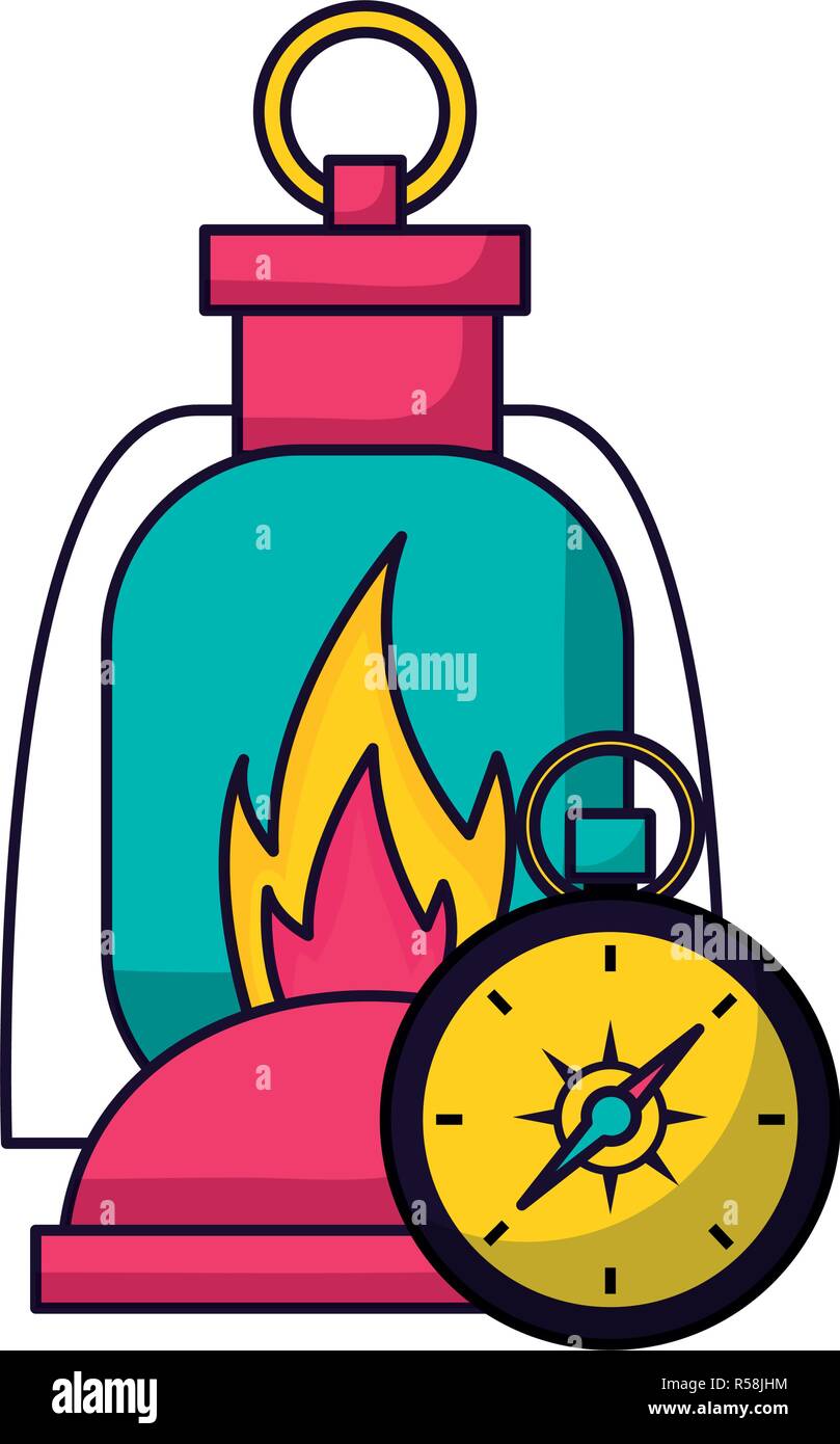 lantern and compass camping summer vector illustration Stock Vector ...