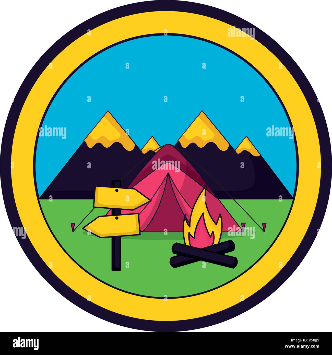 mountains tent bonfire signal camping summer vector illustration Stock ...