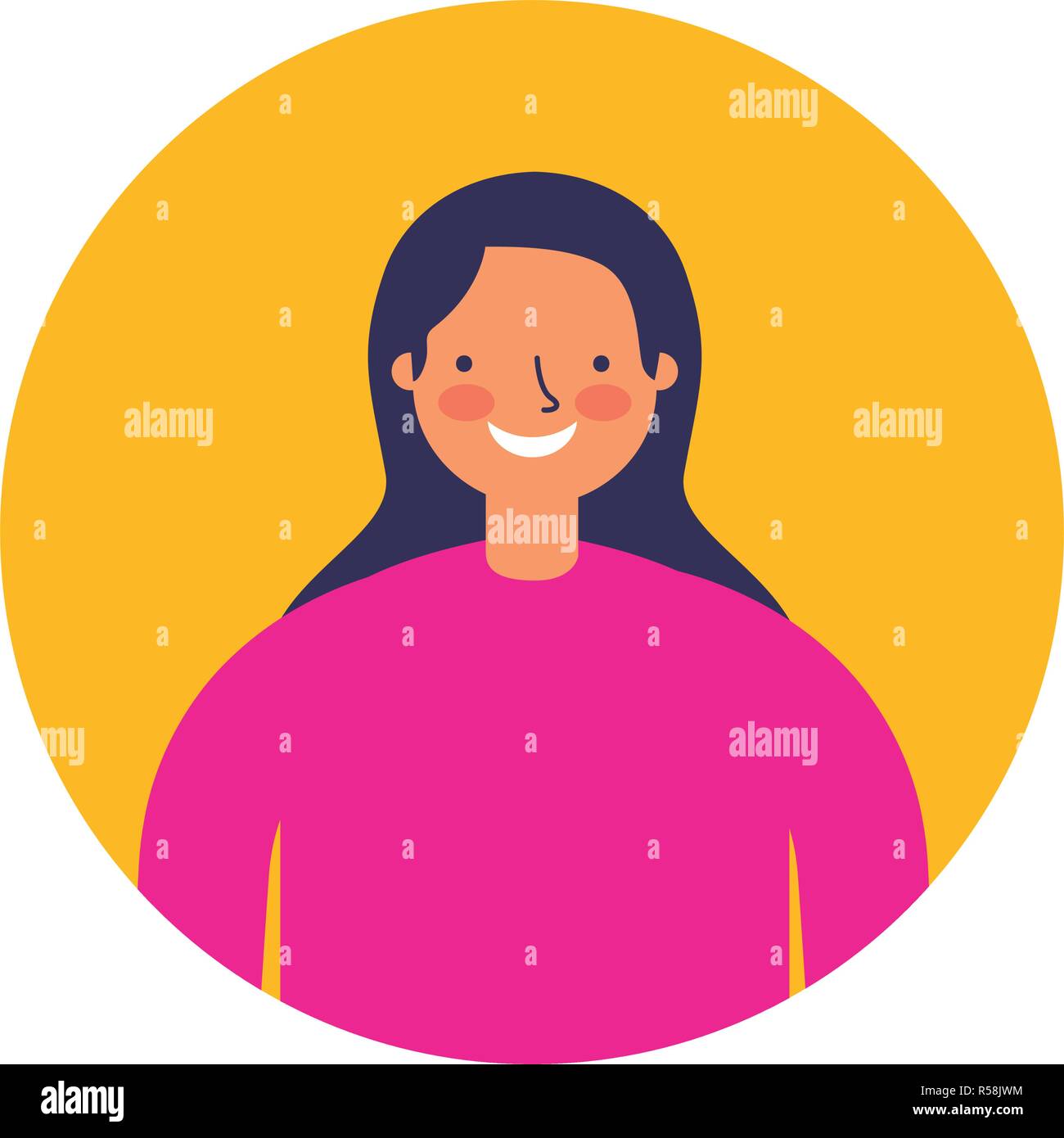 smiling woman round portrait character vector illustration Stock Vector ...