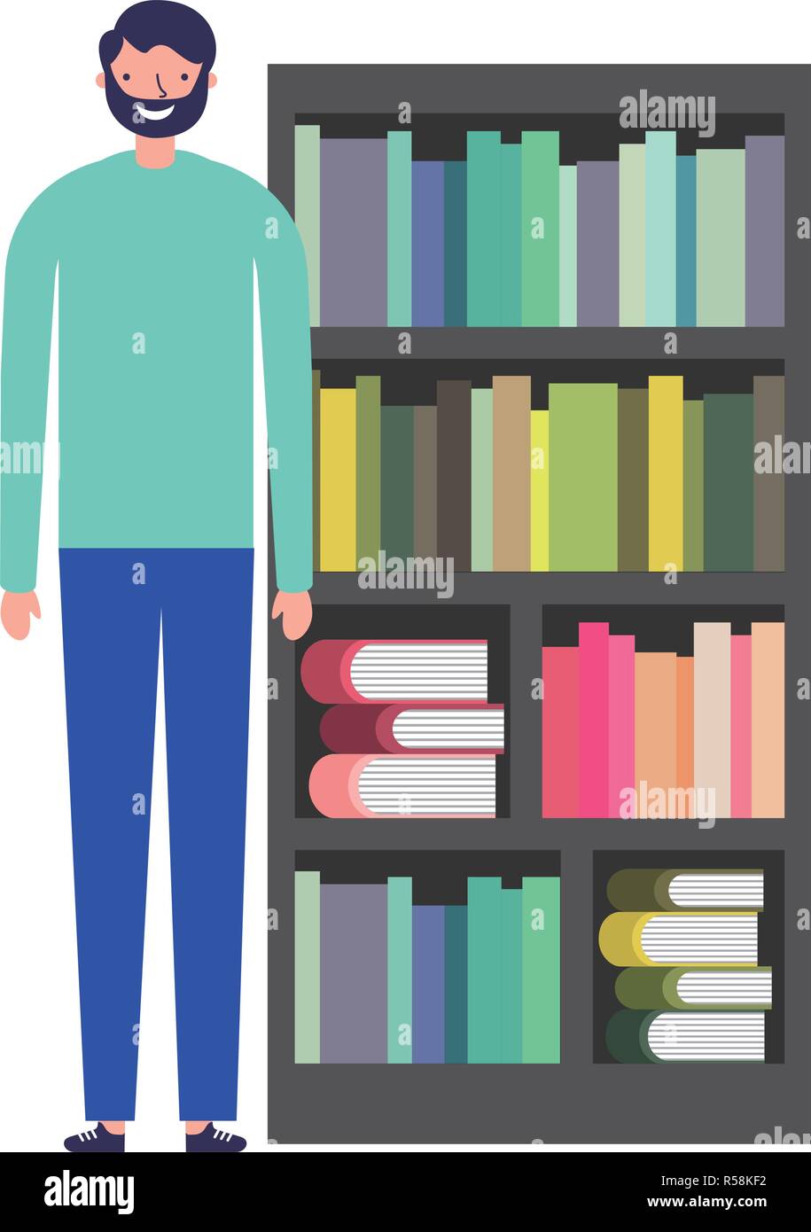 man with bookshelf books literature vector illustration Stock Vector ...