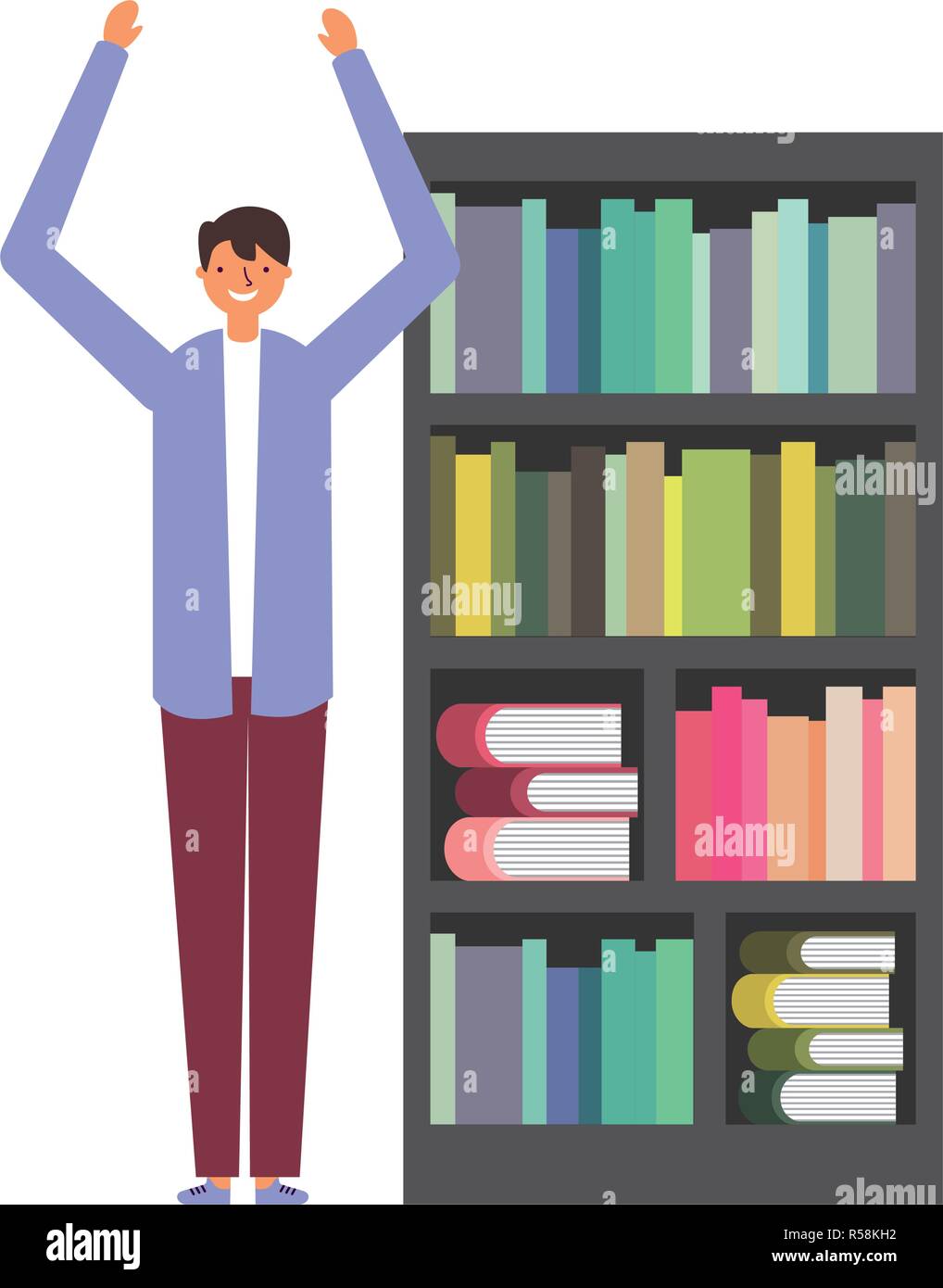 man with bookshelf books literature vector illustration Stock Vector ...