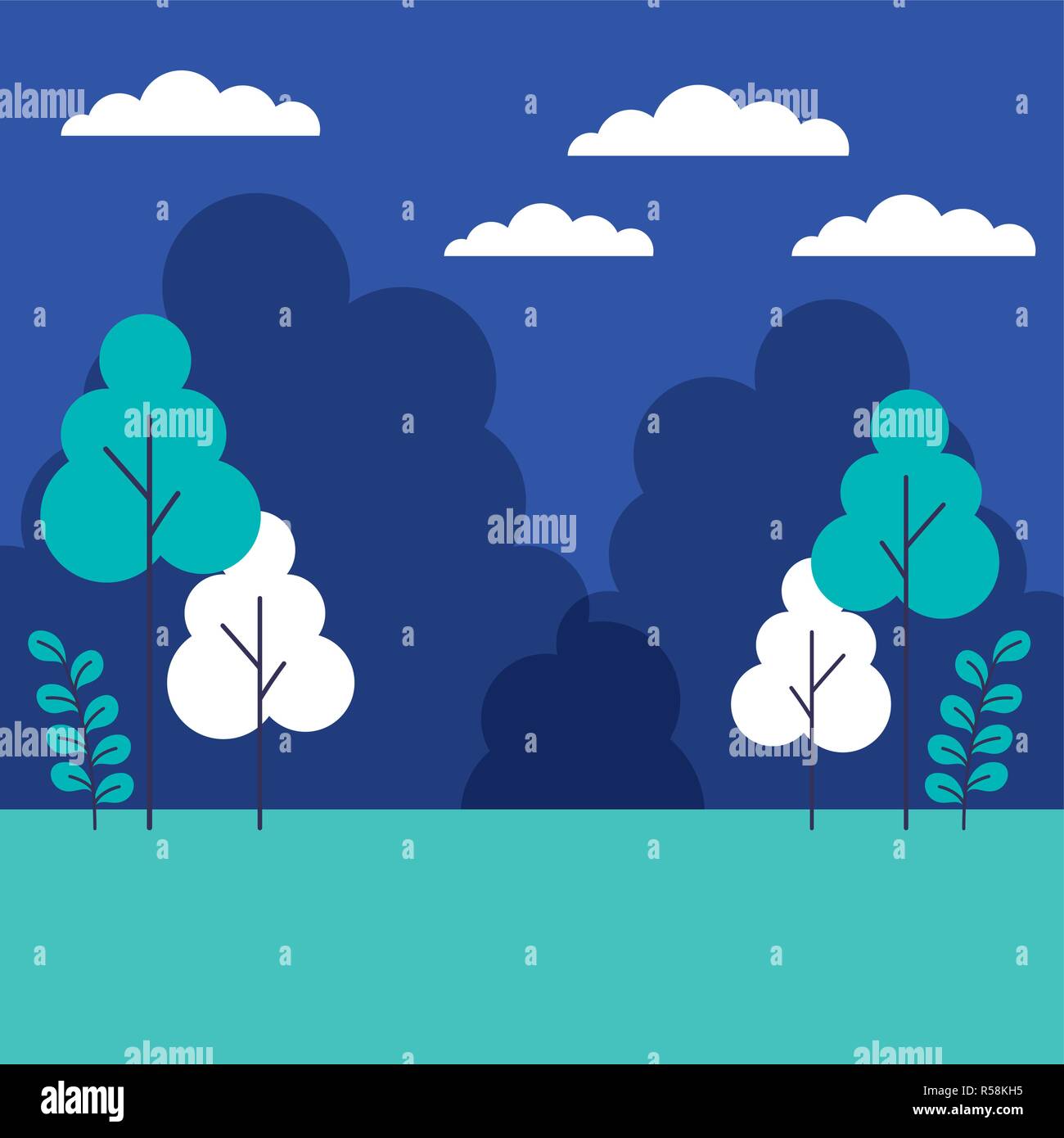 landscape nature trees sky clouds vector illustration Stock Vector ...