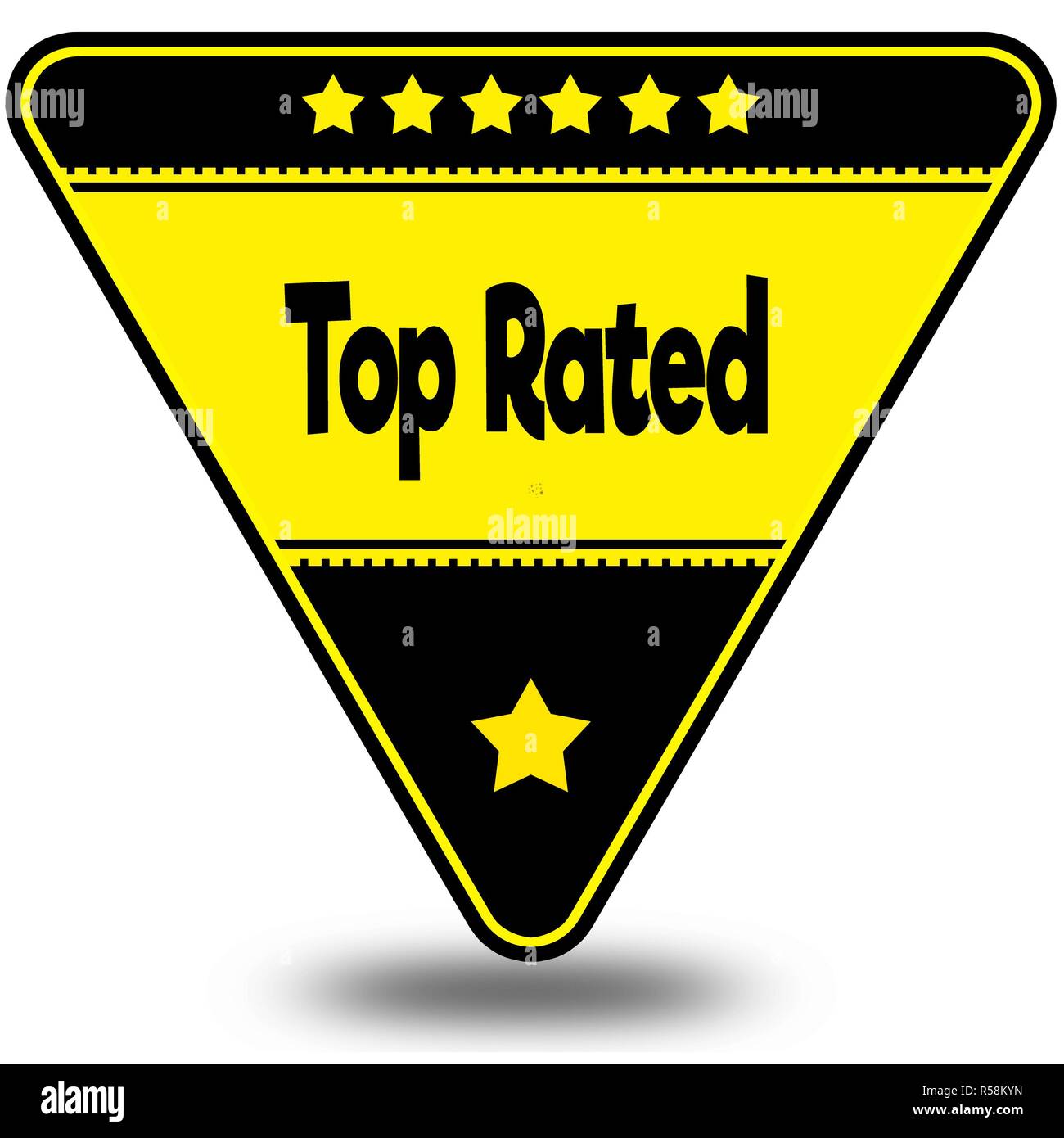 TOP RATED on black and yellow triangle with shadow Stock Photo - Alamy