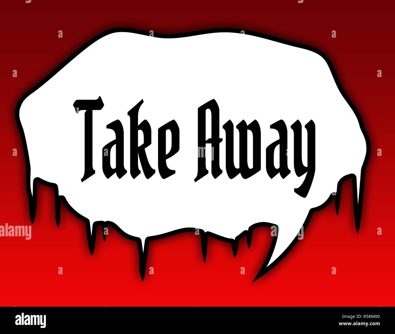 Horror speech bubble with TAKE AWAY text message. Red background Stock ...