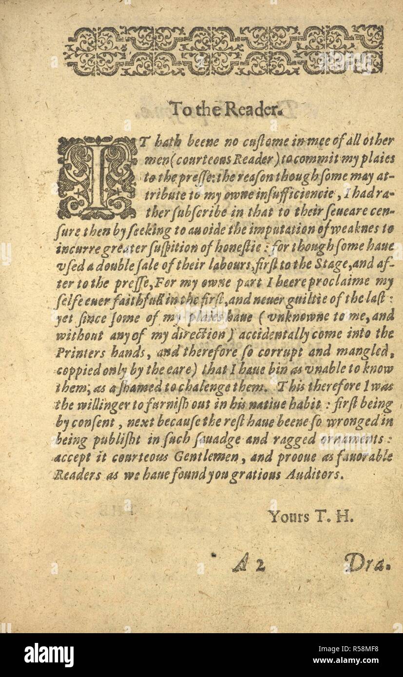 A note 'To the Reader' prefacing the 'Rape of Lucrece'. The Rape of ...