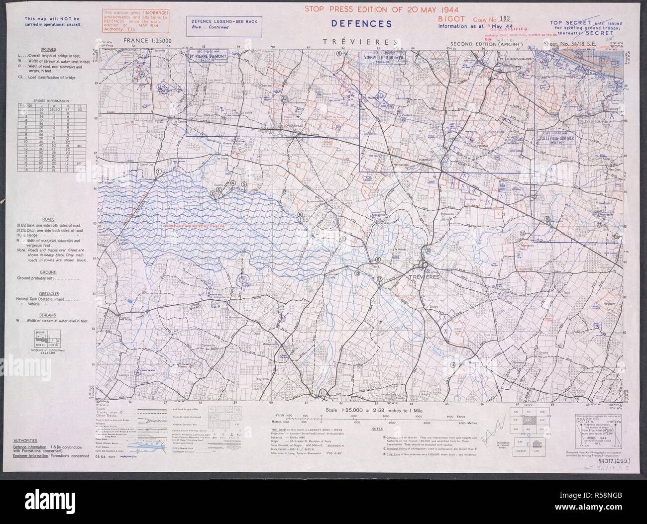 Trevieres, France. 'Omaha beach. A map of the Second World War. TrÃ©viÃ ...