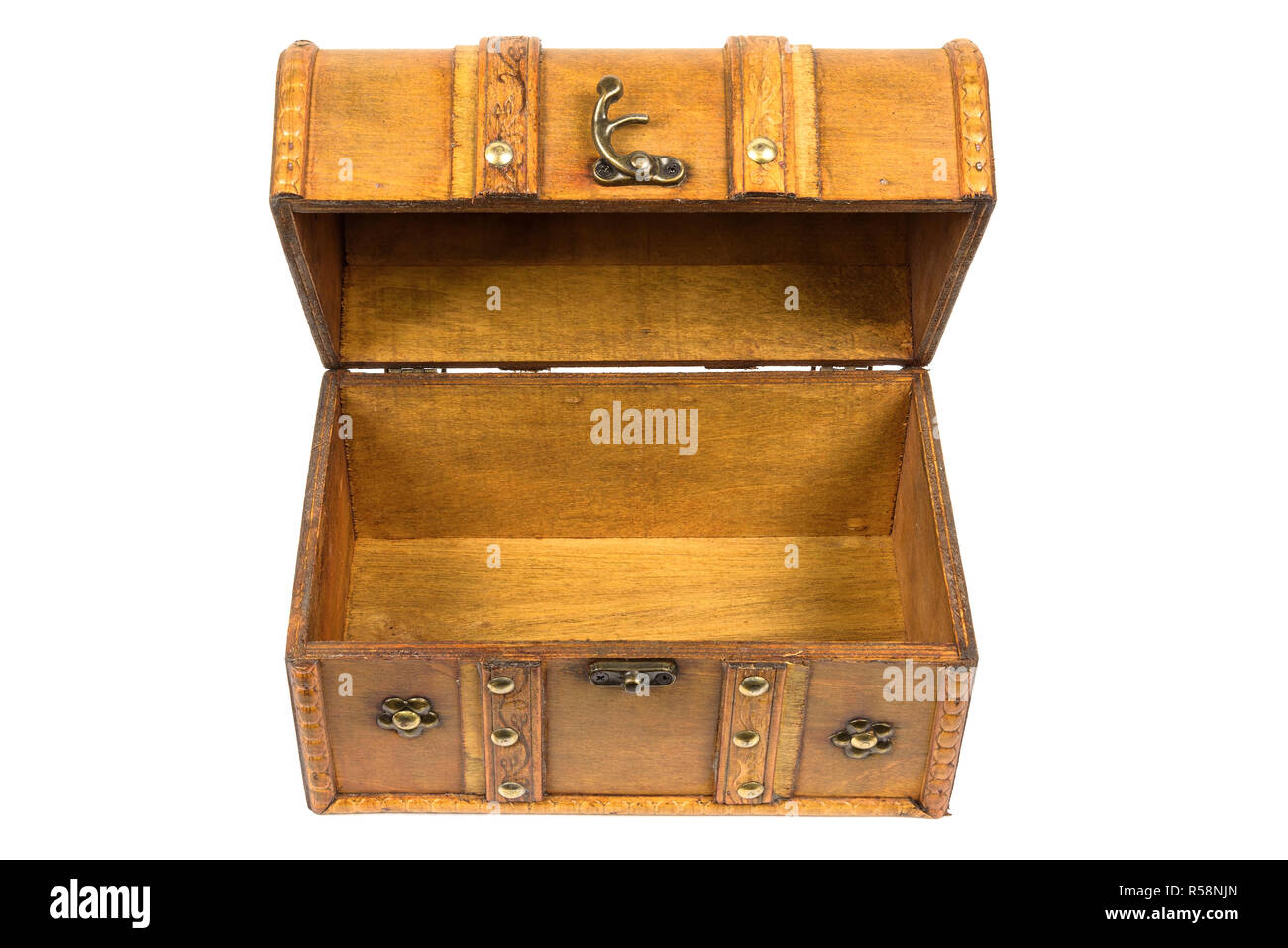 open old wooden chest on white background Stock Photo - Alamy