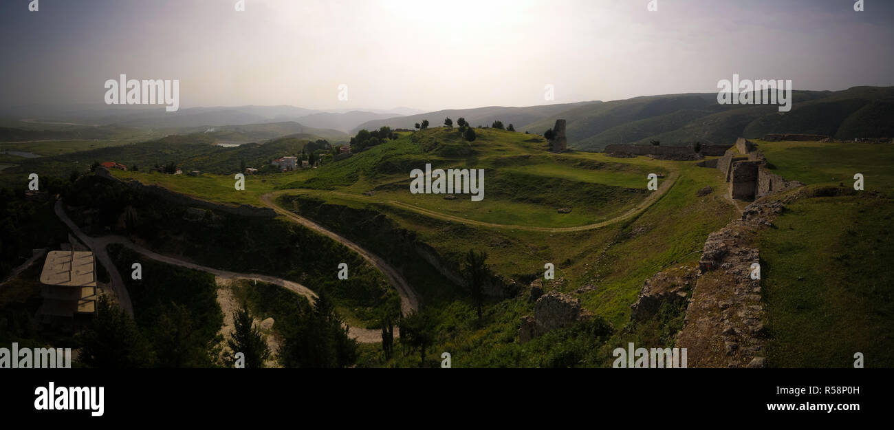 Landscape to ruined Kanine Castle and Shushica mountain, Vlore region ...