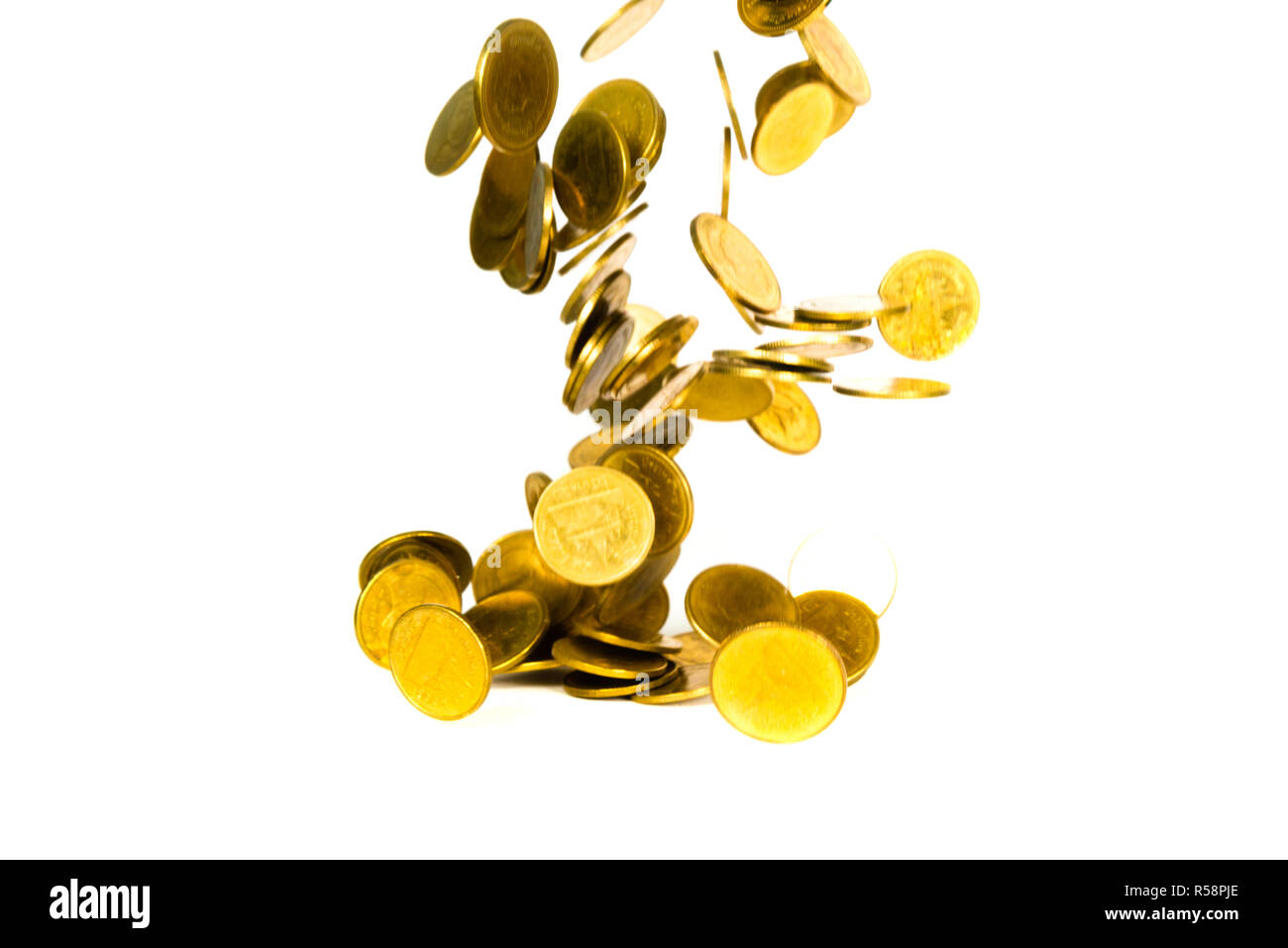 Movement of falling gold coin, flying coin, rain money isolated on ...