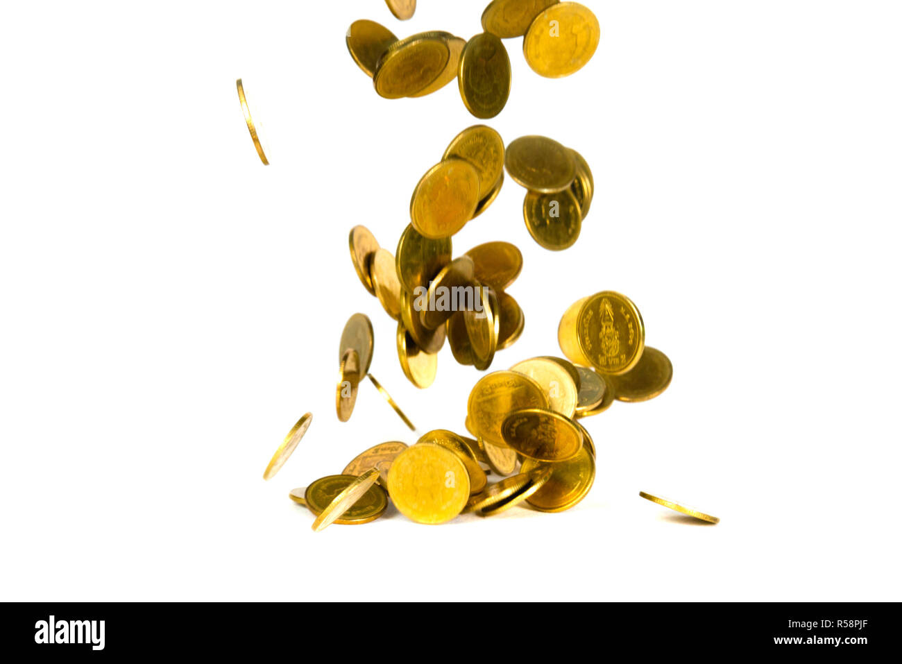 Movement of falling gold coin, flying coin, rain money isolated on ...