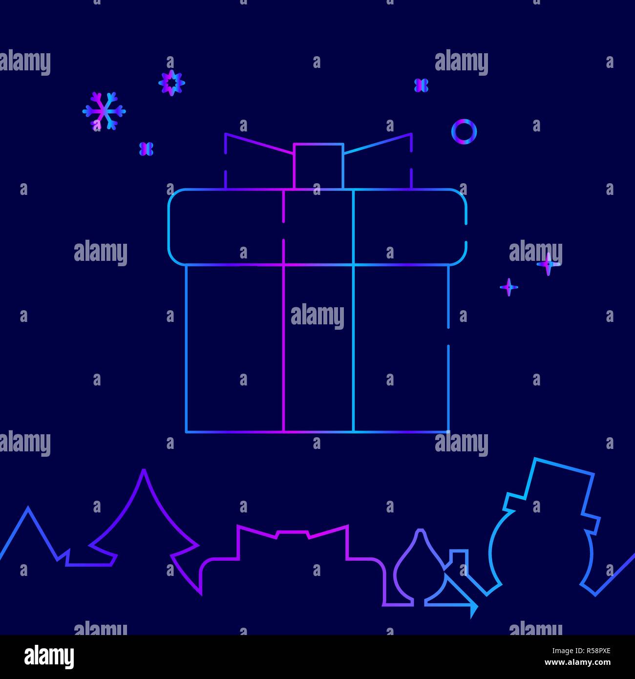Christmas Gift Vector Line Icon, Symbol, Pictogram, Sign on a Dark Blue ...