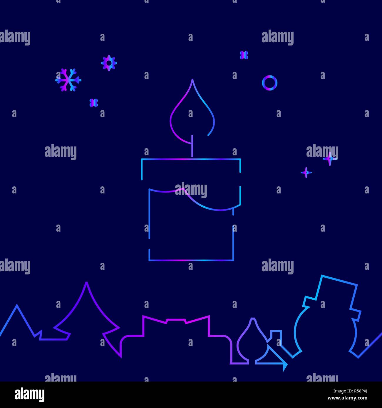 Burning Christmas Candle Vector Line Icon, Symbol, Pictogram, Sign on a ...