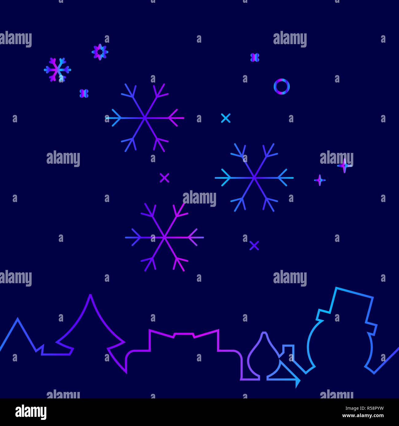 Falling Snow, Snowflakes Vector Line Icon, Symbol, Pictogram, Sign on a ...
