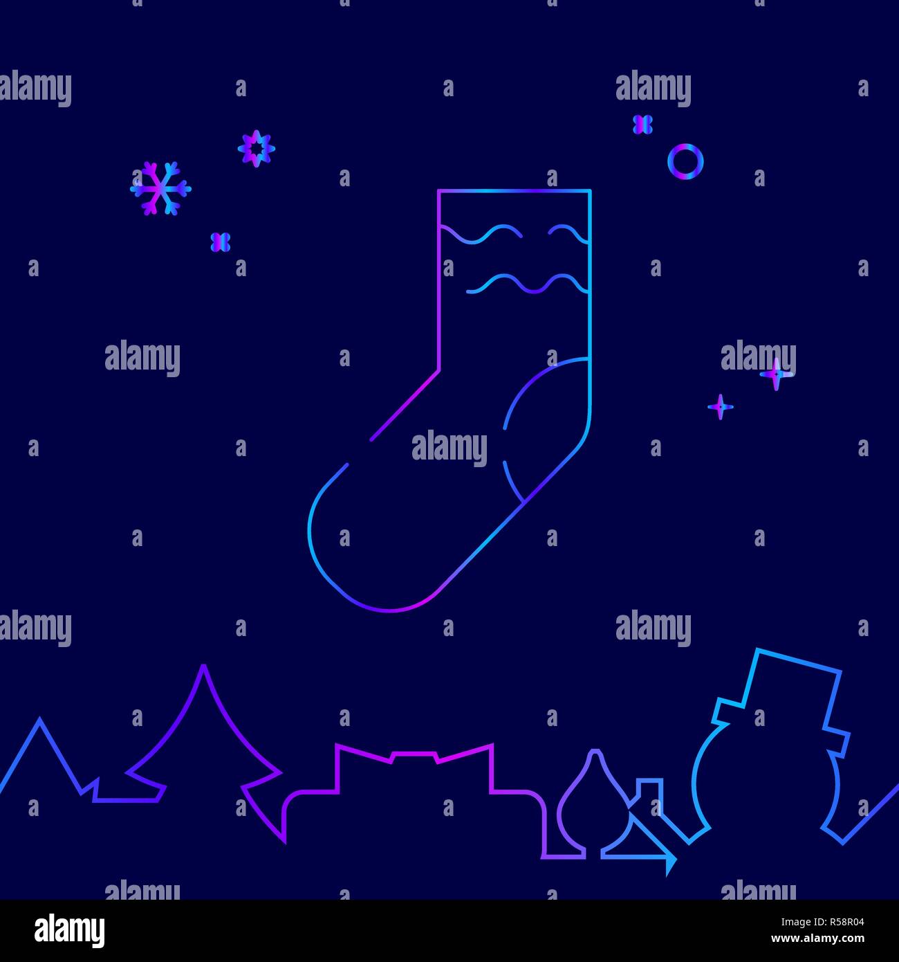 Christmas Stocking Vector Line Icon, Symbol, Pictogram, Sign on a Dark ...