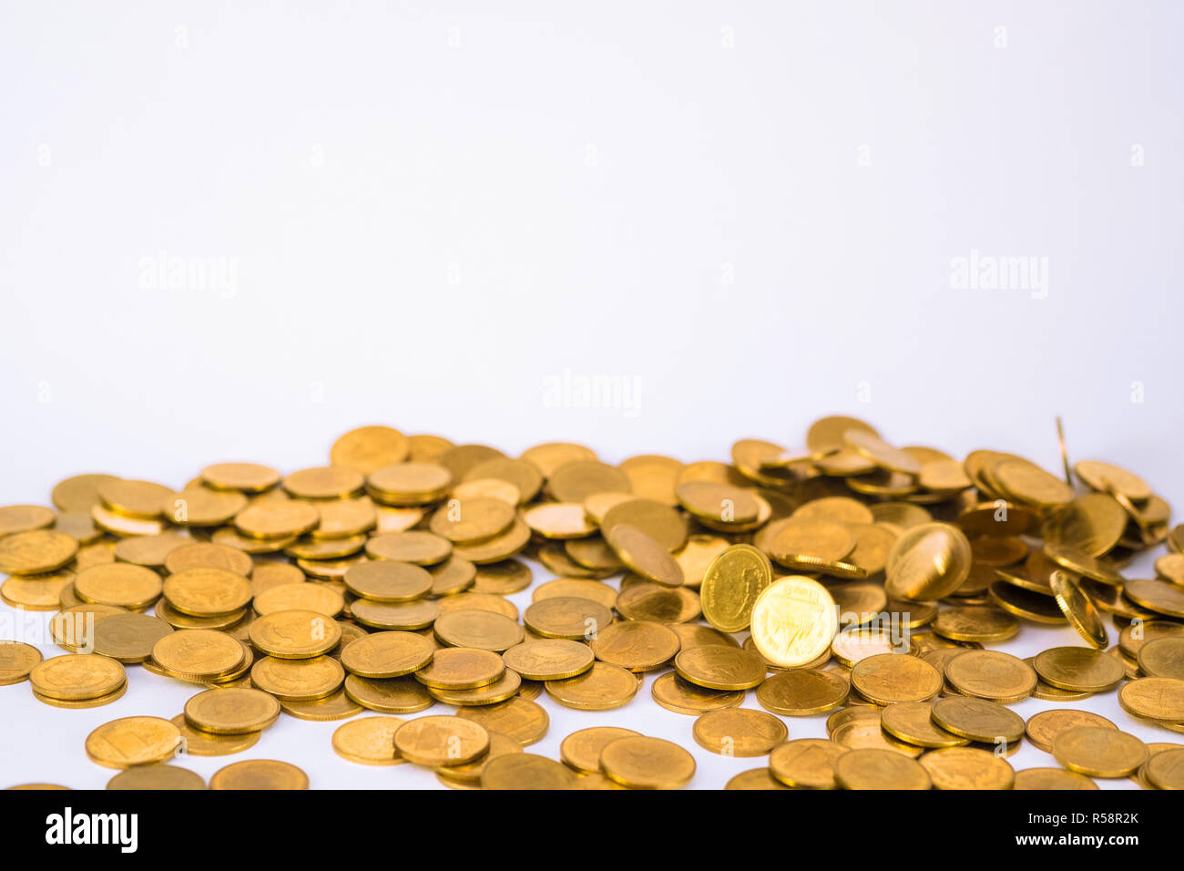 Movement of falling gold coin, flying coin, rain money with soft shadow ...
