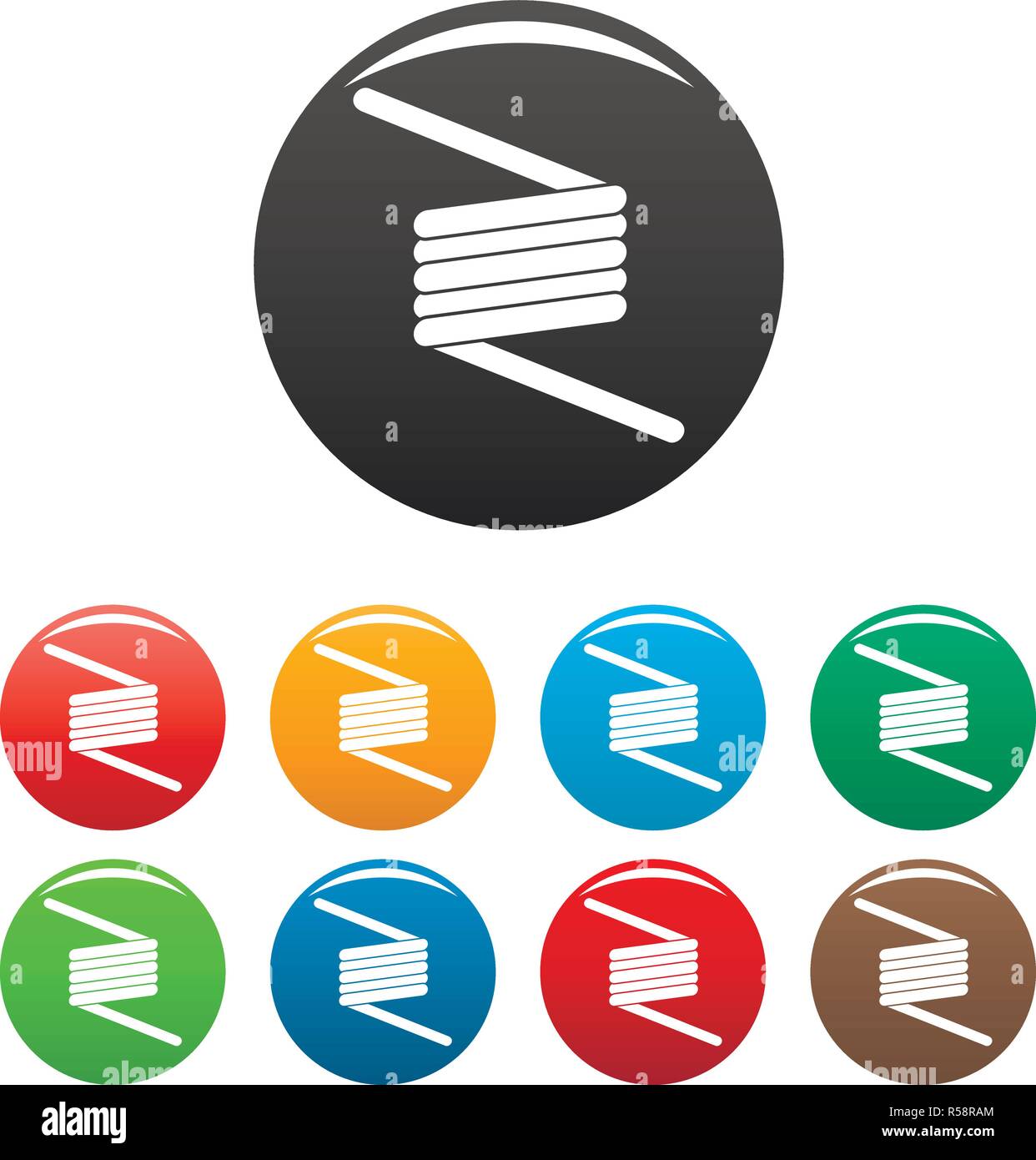 Flexible spring cable icons set 9 color vector isolated on white for ...