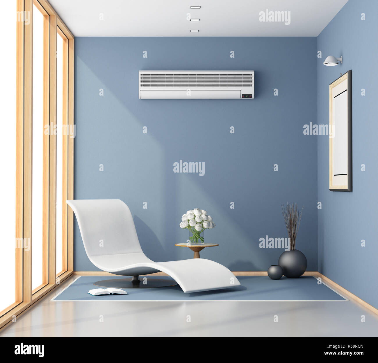 Blue room with chaise lounge Stock Photo - Alamy