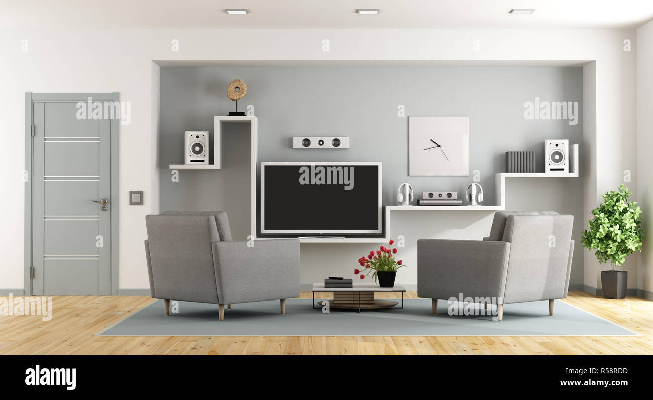 Modern living room with tv Stock Photo - Alamy