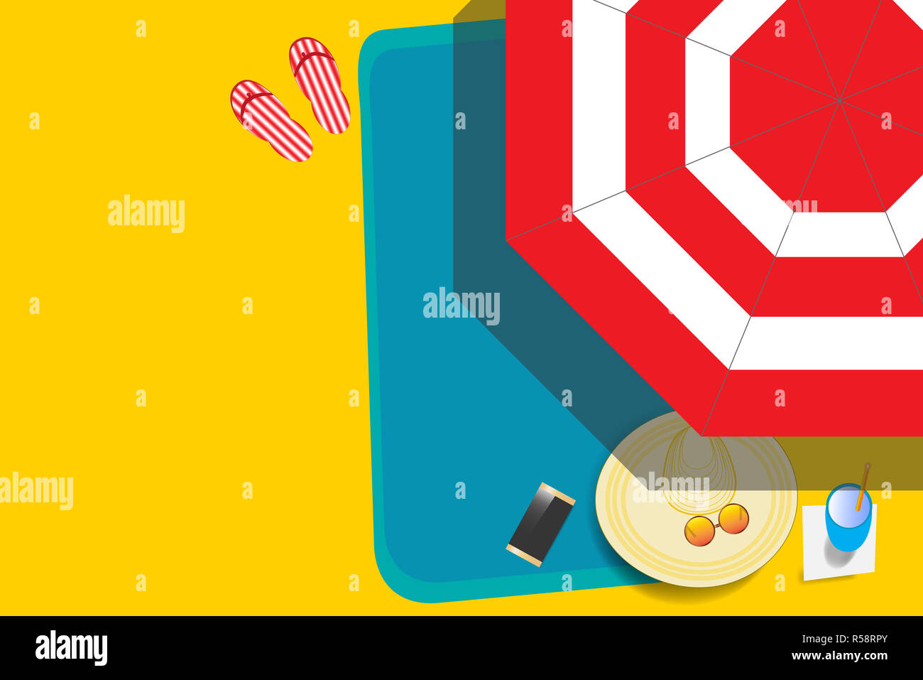 Closeup top view of the beach parasol and sunbed Stock Photo - Alamy