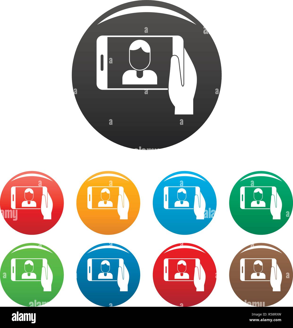 Man take a selfie phone icons set 9 color vector isolated on white for ...