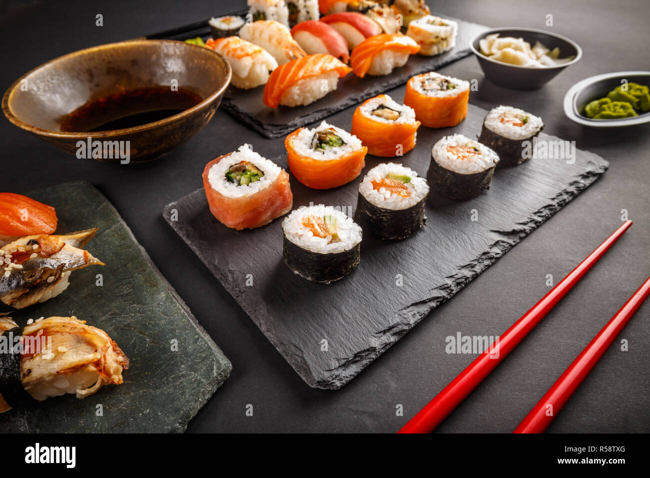 Different kinds of sushi roll Stock Photo - Alamy