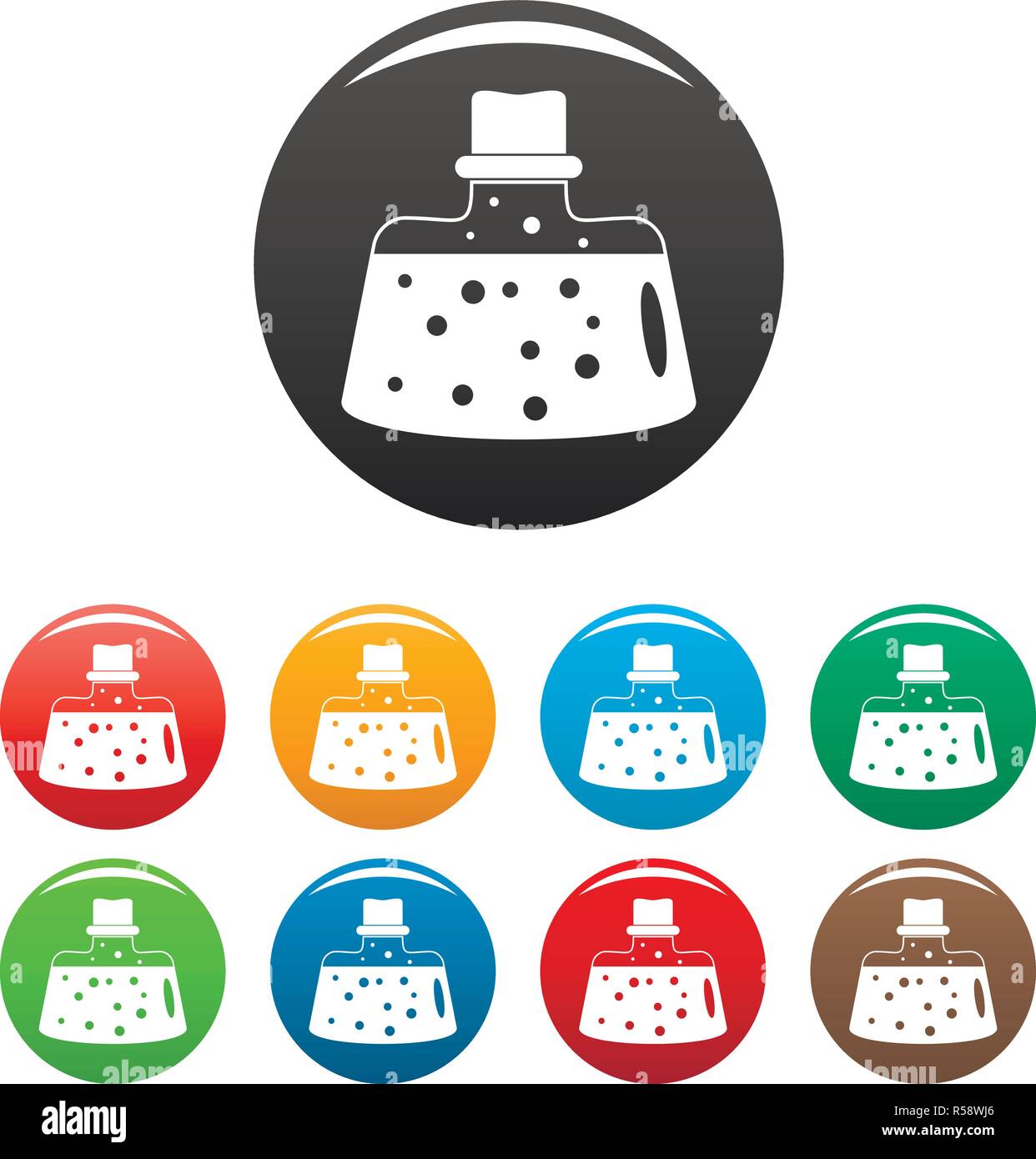 Boiling flask icons set 9 color vector isolated on white for any design ...
